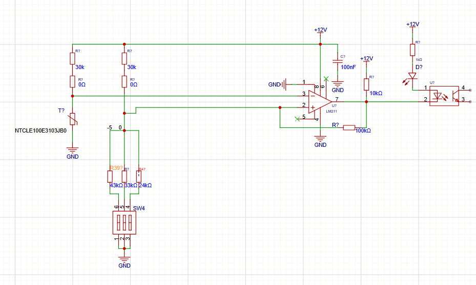 LM211 + NTCLE100E3103JB0 – regulacja histerezy, stały próg załączenia ...