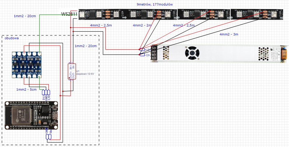 ESP32 Wroom, WS2811: Efekt stroboskopu przy zmianie kolorów, jasności ...