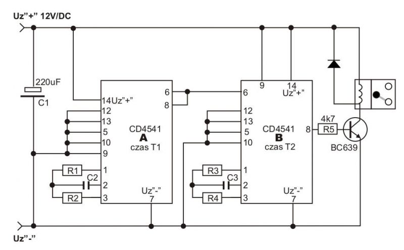 Odwrócenie trybu pracy układu w cyklicznym timerze na dwóch układach CD4541