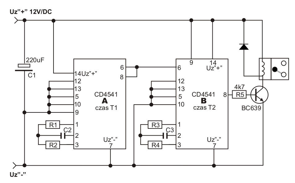 Odwrócenie trybu pracy układu w cyklicznym timerze na dwóch układach CD4541
