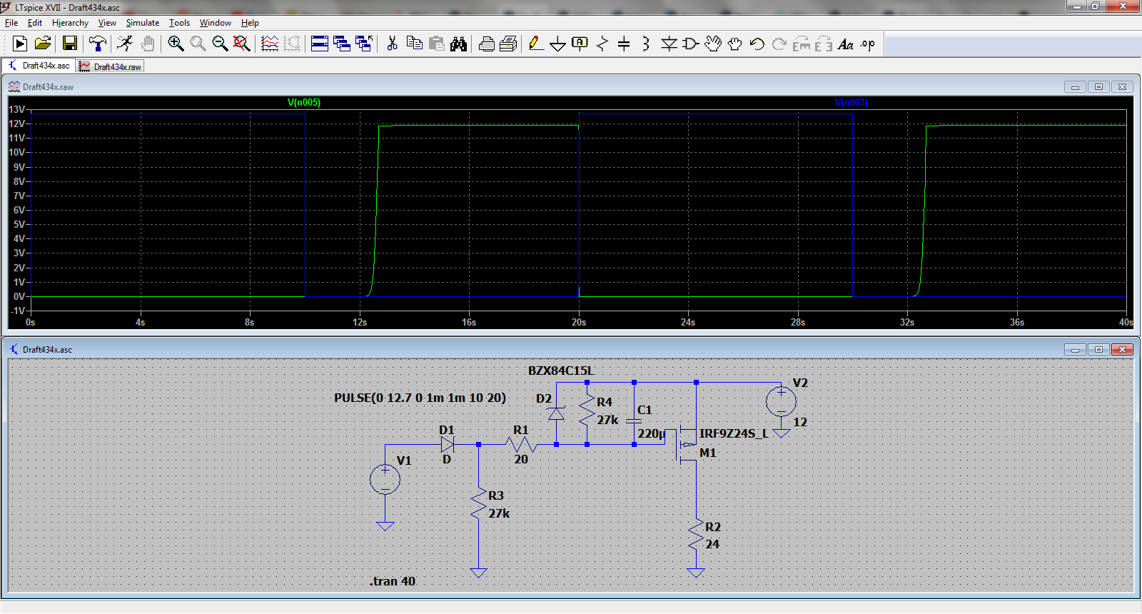 Układ z opóźnieniem włączania LED czerwonej po wyłączeniu LED ...