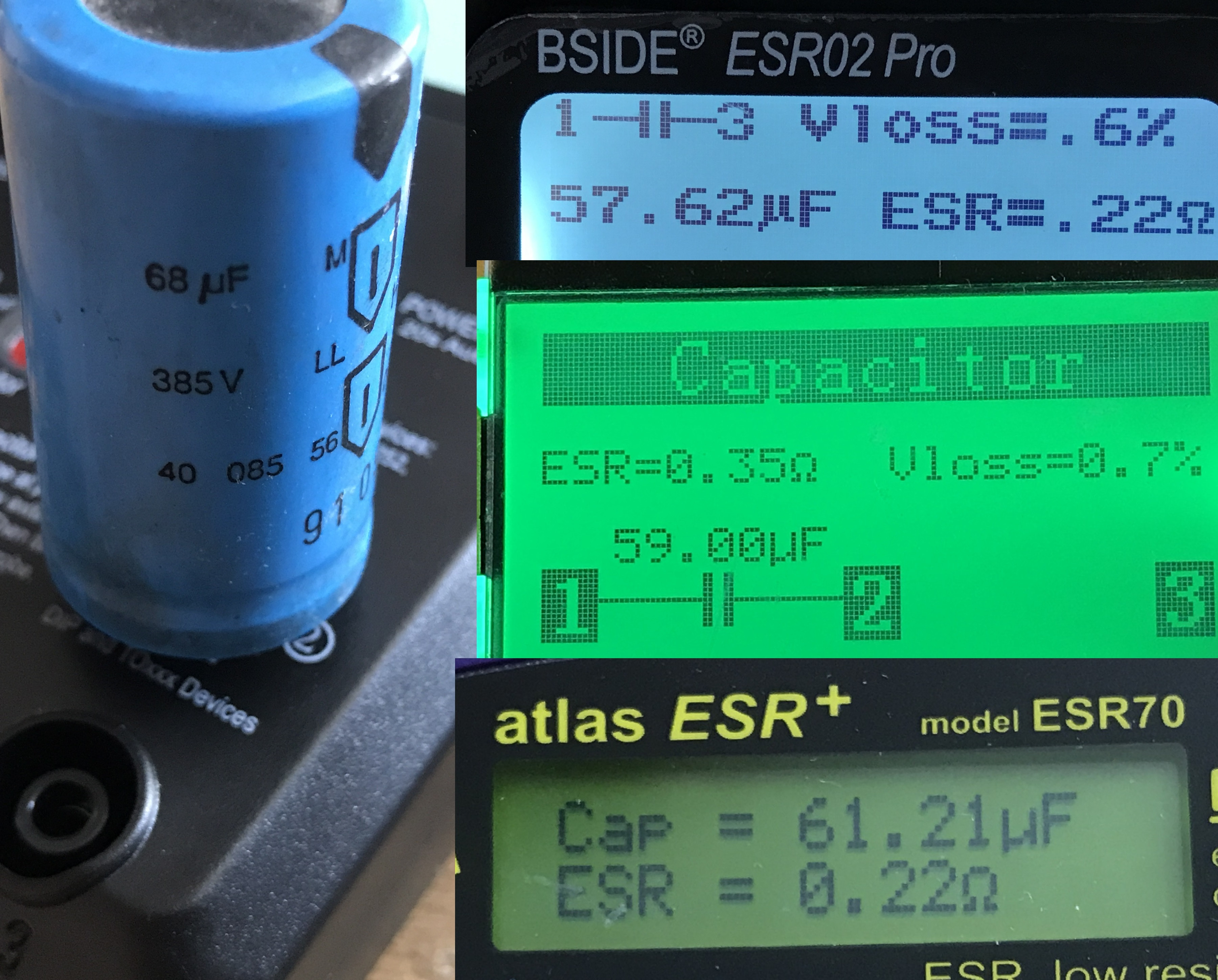 BSIDE ESR02 Pro tester, comparison of measurements with ESR70 and LCR-T4