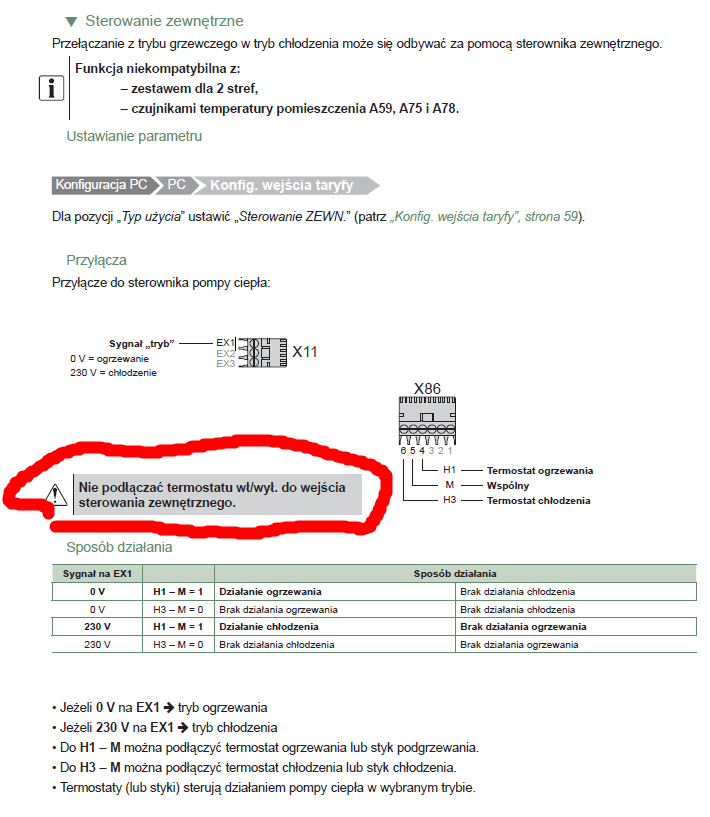 Termostat niefabryczny poprzez wejście "EX" do pompy ciepła Atlantic ...