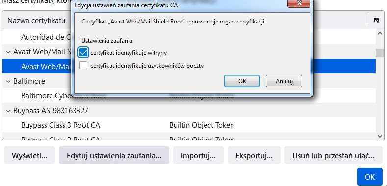 [Rozwiązano] Outlook 2010 certyfikat AVAST - Certyfikat z którym masz połączenie używa ...