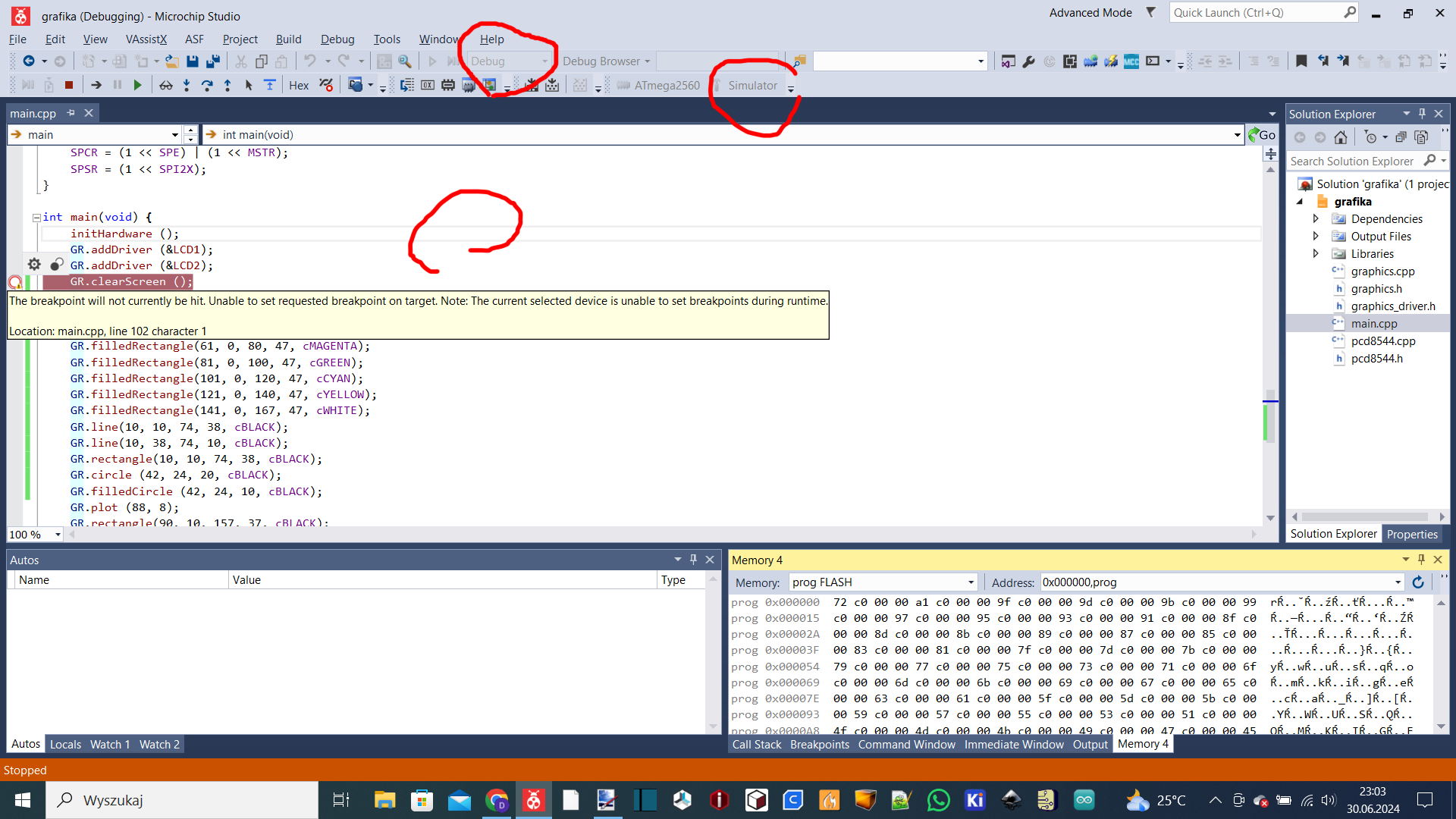 [Rozwiązano] Microchip Studio - brak aktywnych pułapek podczas debugowania.