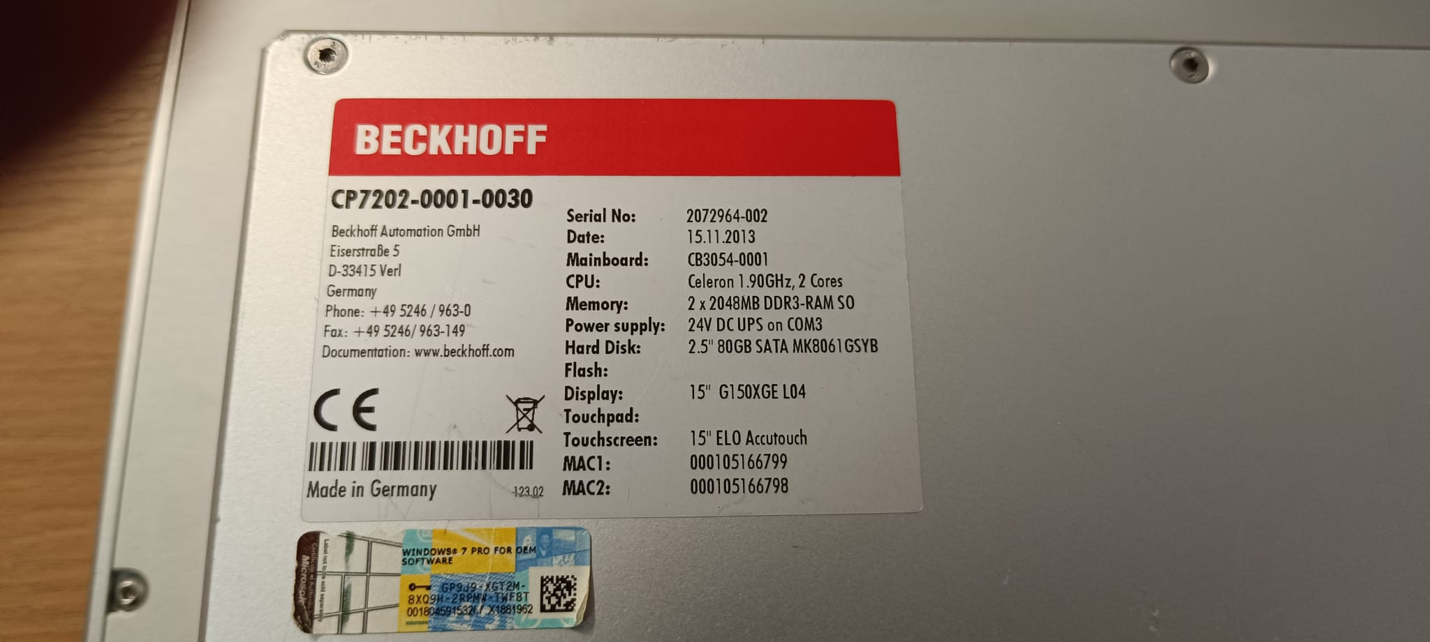 [Sprzedam] Na sprzedaż: 100% sprawny panel operatorski Beckhoff