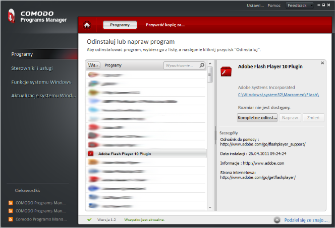 Zarządzanie programami i sterownikami programem Comodo Program Manager