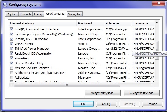 Lenovo B580 - Jakie programy bezpiecznie wyłączyć z autostartu?