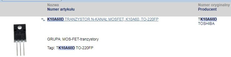 Zasilacz DPS 135jp - odpowiedniki tranzystora i diody w zasilaczu