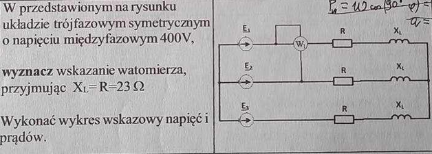 Pomiar mocy w układzie trójfazowym 3-przewodowym jednym watomierzem ...