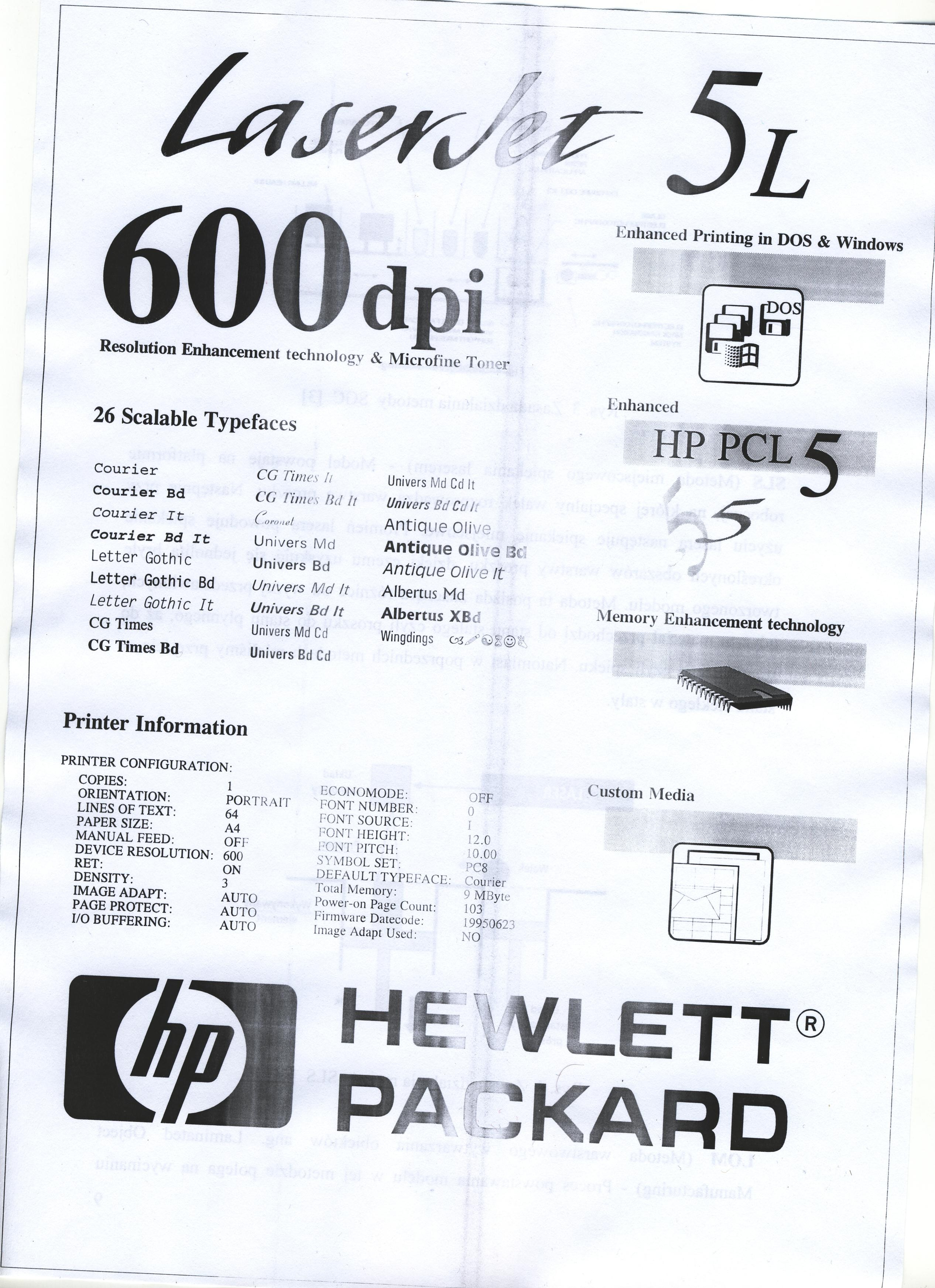 HP 5L - Przejaśnienia i ciemne pasy na wydruku, oryginalny toner