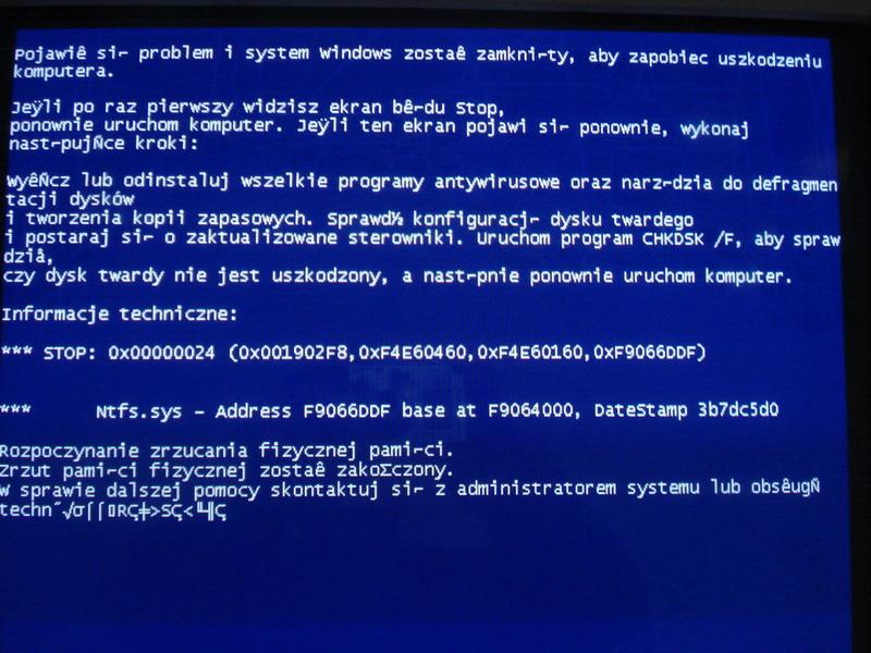 BSOD 0x00000024 podczas instalacji XP na MOBO FSC D1526, Amacrox 350W, Celeron 1.7