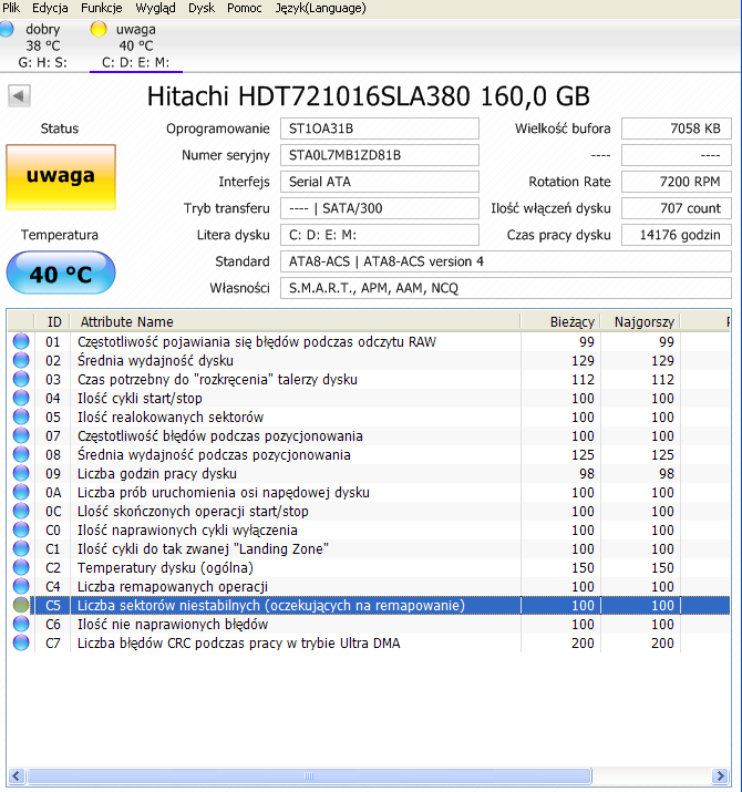 Hitachi HDT721016sla - Blue Screen i błędy SMART po wymianie karty ...