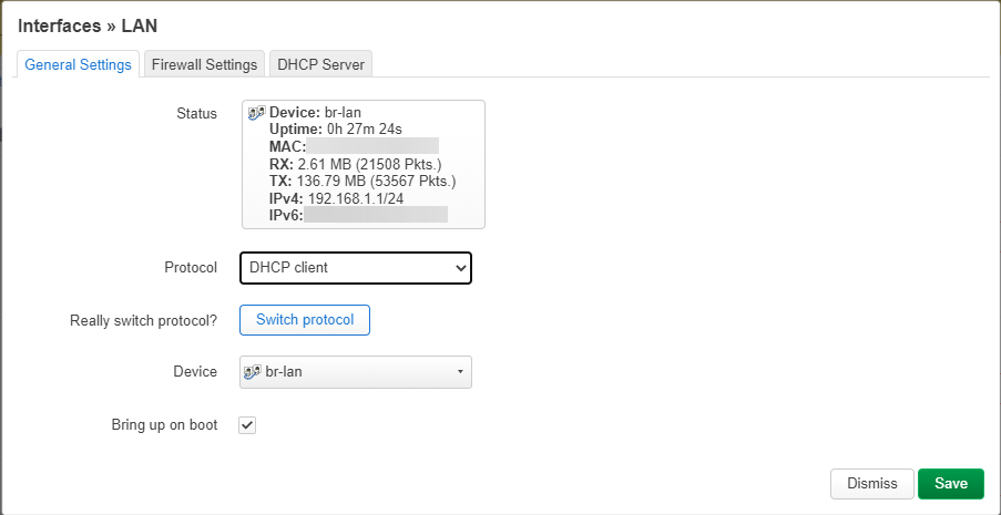 OpenWrt - wyłączenie NAT, dodanie WAN do bridge-a LAN, z pozostawieniem DHCP clienta