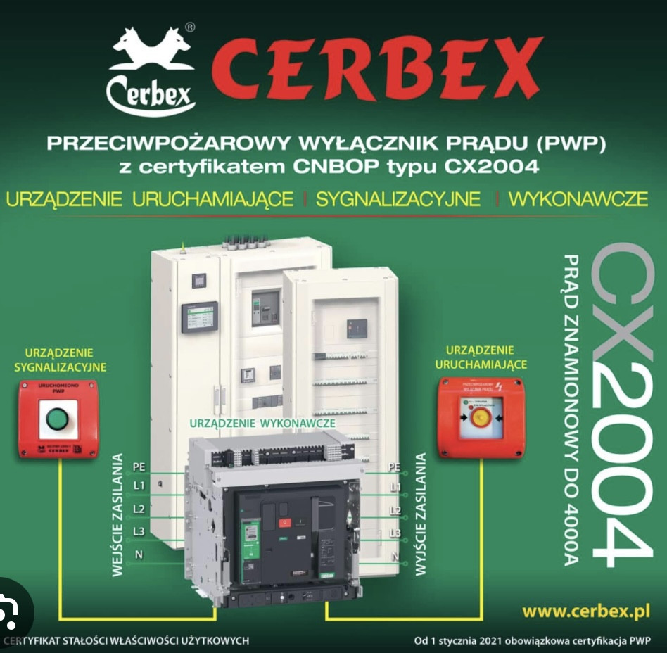 Przycisk p.poż. z trzema diodami sygnalizacyjnymi.