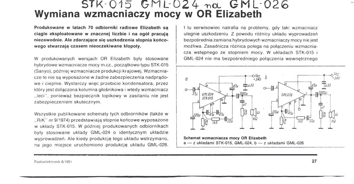 Wymiana układu końcówki mocy STK 015 na GML 026 w amplitunerze ...