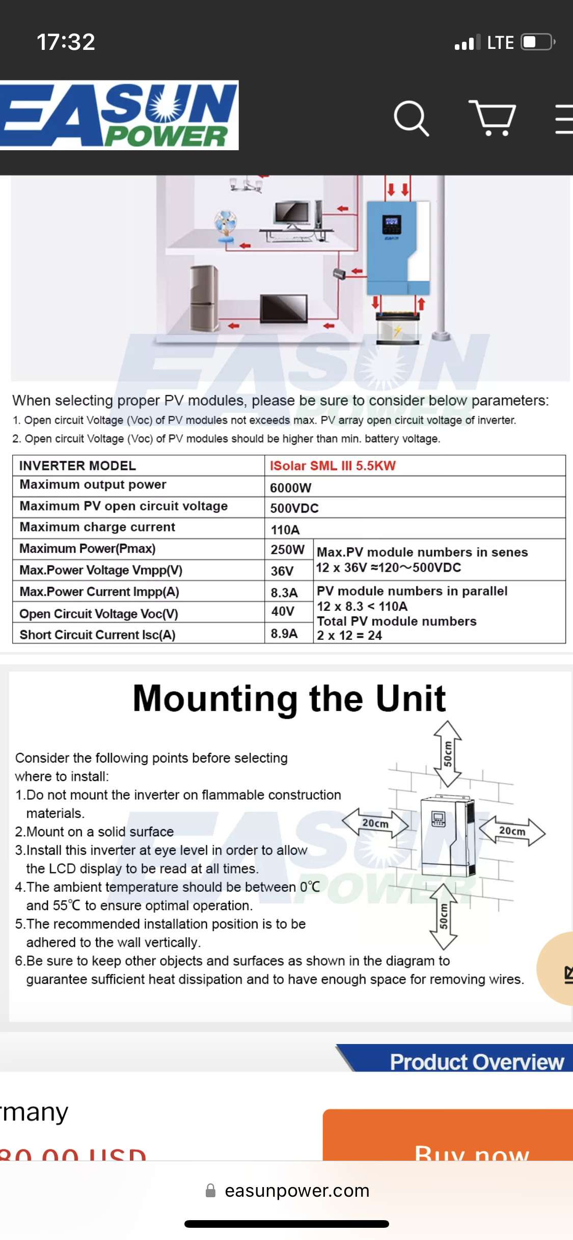 Optymalne podłączenie 10 paneli PV do inwertera off-grid EASUN: max napięcie i prąd DC