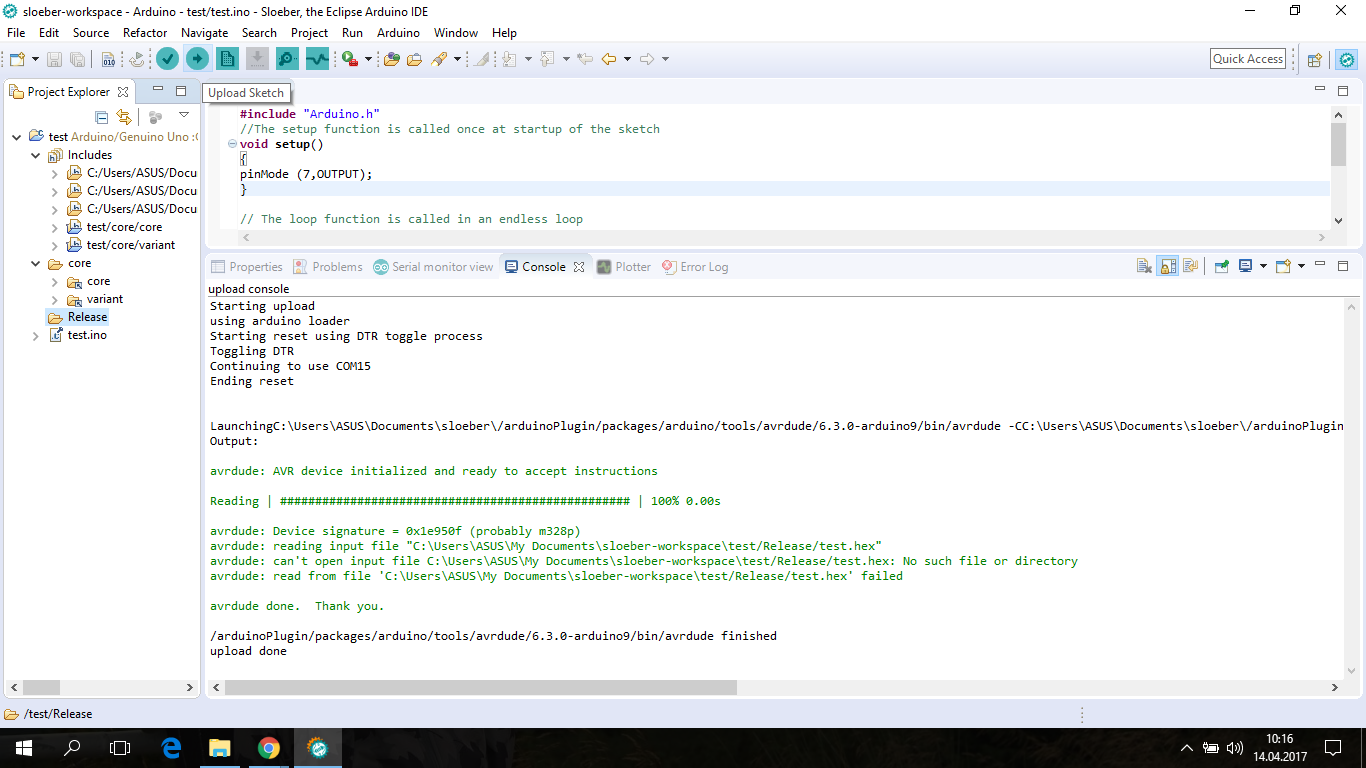 Konfiguracja Sloeber V4 z Eclipse - problem z ładowaniem programu do ...