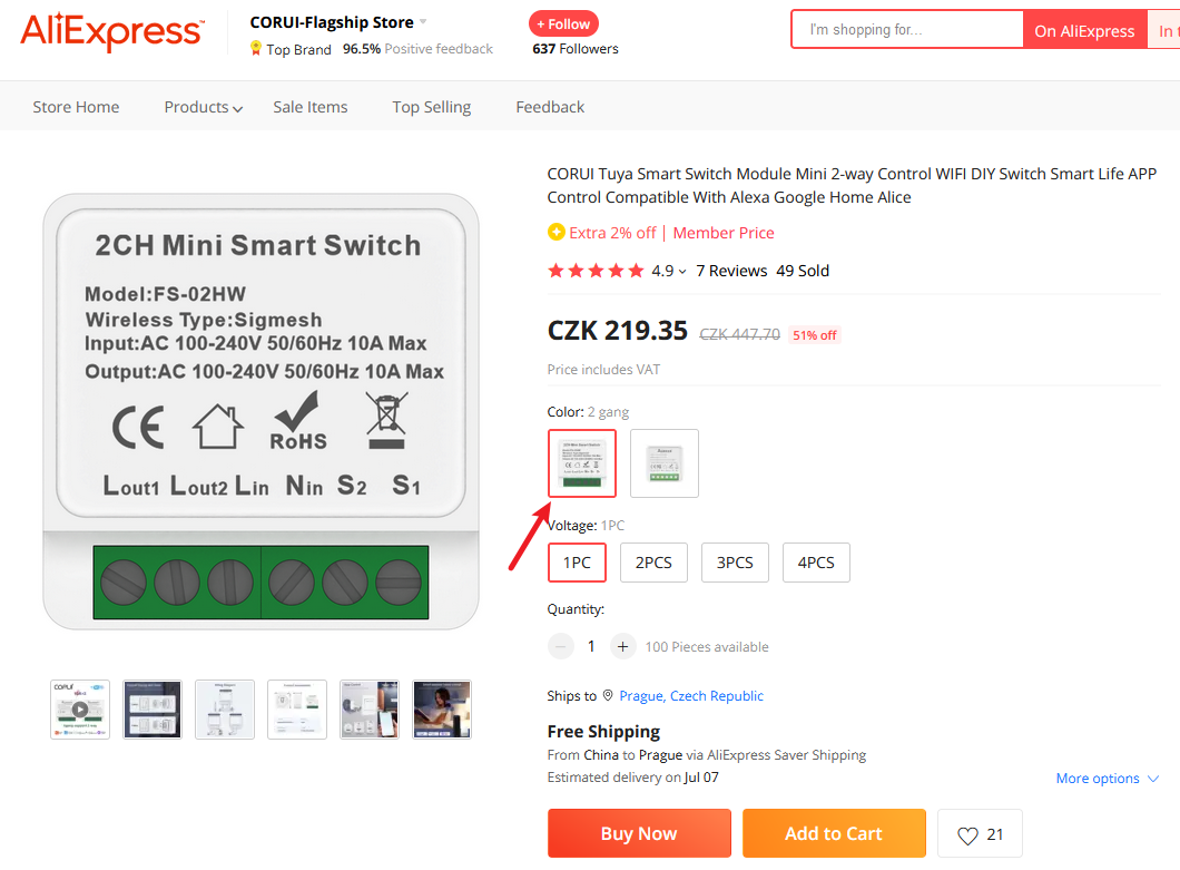 [CB2S - BL2028N] Aubess WiFi 2-kanałowy mini inteligentny przełącznik FS-02HW