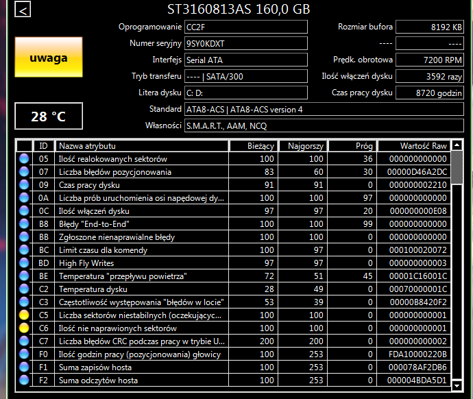ST3160813AS - Niestabilne oraz nie naprawione sektory