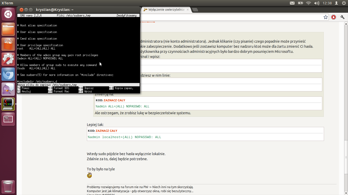 Jak zapisać zmodyfikowany plik w Xterm na Ubuntu? Problem z CTRL + O
