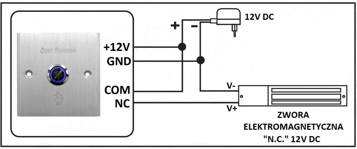 Podłączenie przycisku wyjścia z podświetleniem do elektrozaczepu ...