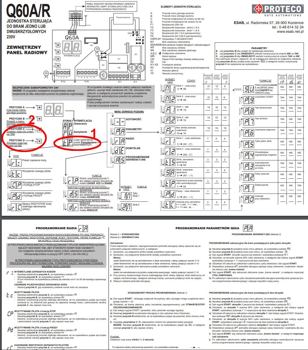 Automatyczne zamykanie bramy po danym czasie od otwarcia Proteco Q60A