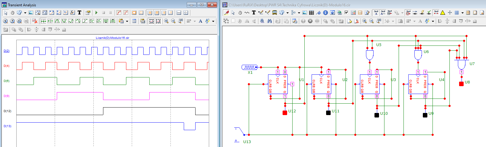 Licznik asynchroniczny mod 9 z przerzutnikami D i bramkami