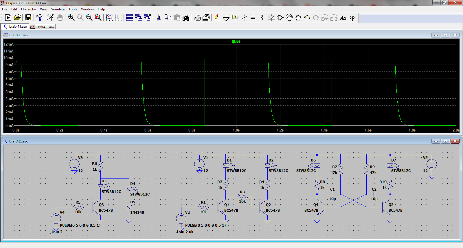 Jak dodać drugą diodę, aby uzyskać naprzemienne działanie? Bramka not.