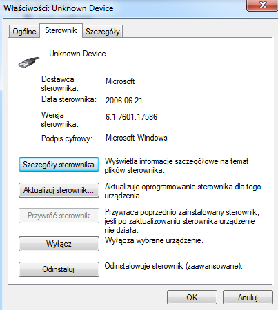 Unknown Device USB w menadżerze urządzeń na Gigabyte H61M-DS2, Windows ...
