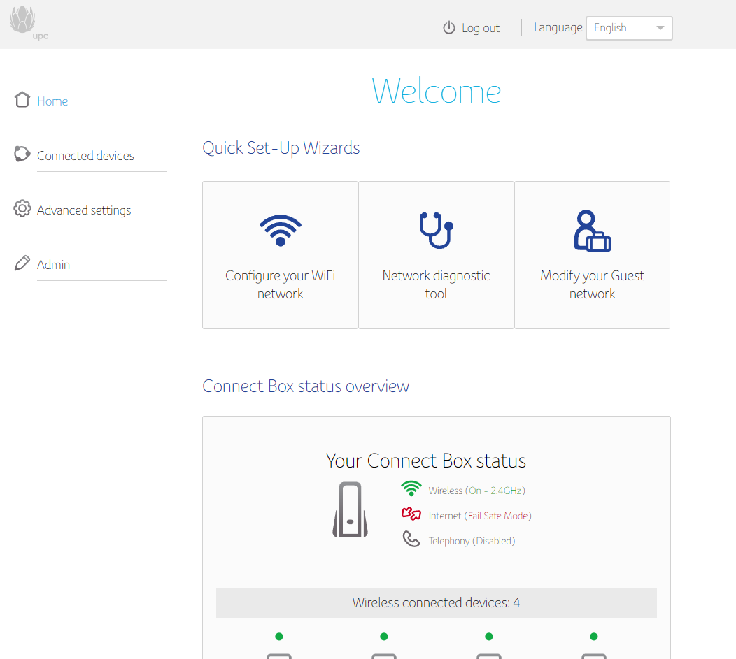Ograniczenie prędkości na UPC Connect Box w ustawieniach 192.168.0.1
