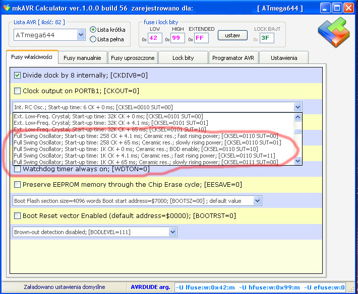 AVR fuse Calculator i programator graficzny z avrdude - 14