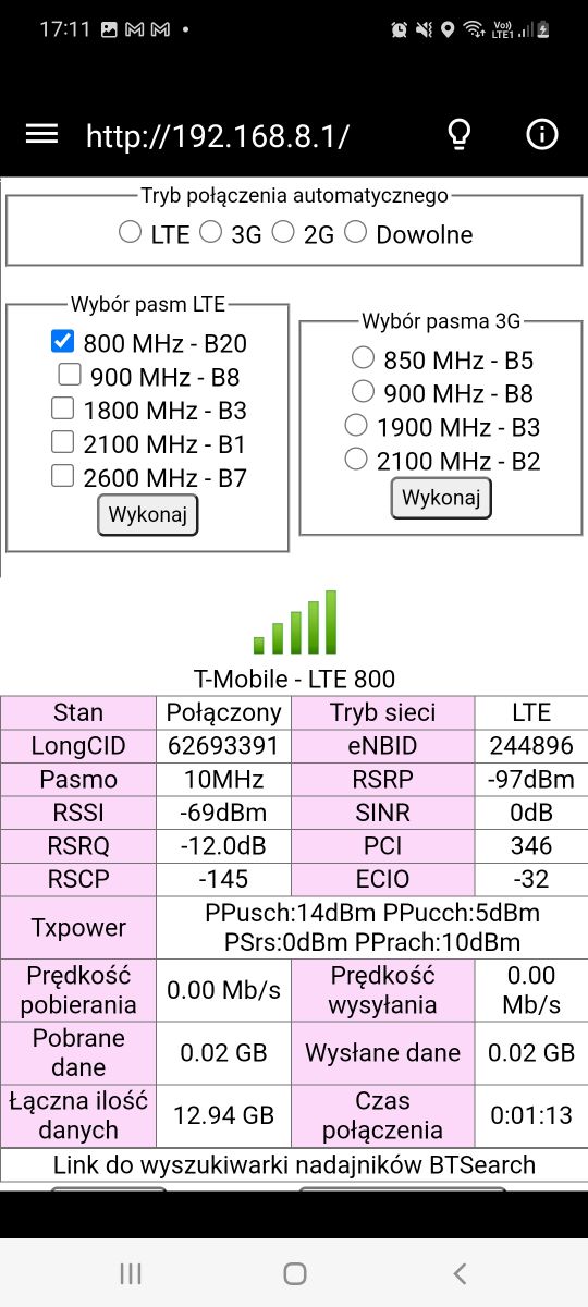 Lokalizacja ZTE MF258K pomiędzy dwoma BTS-ami vs. odizolacja oraz wybór ...