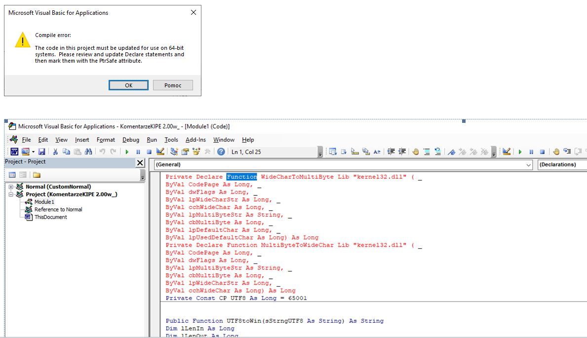Deklaracja PtrSafe w VBA dla kompatybilności z Office 32 bit i 64 bit - pytanie o lokalizację