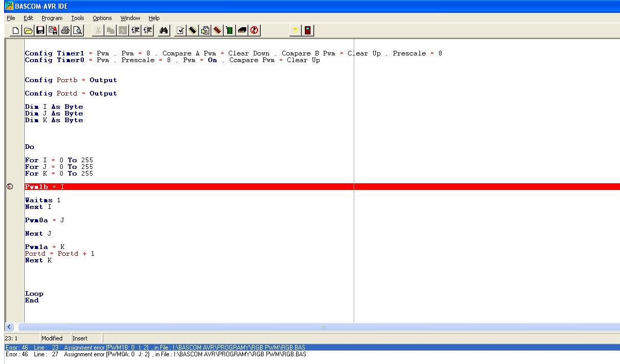 Konfiguracja 3 sygnałów PWM na ATmega8 w Bascom - jak ustawić PWM1B?