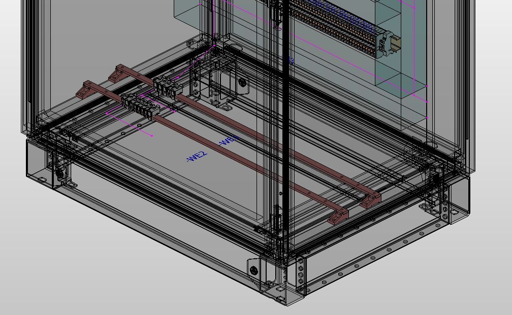 Przejście z dużego przekroju linki na mały wewnątrz szafy dla N i PE