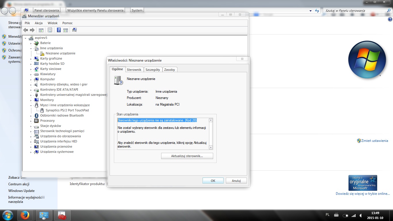 Acer Aspire V5-8646-552p - Brak sterownika ACPISMB0001 po instalacji ...