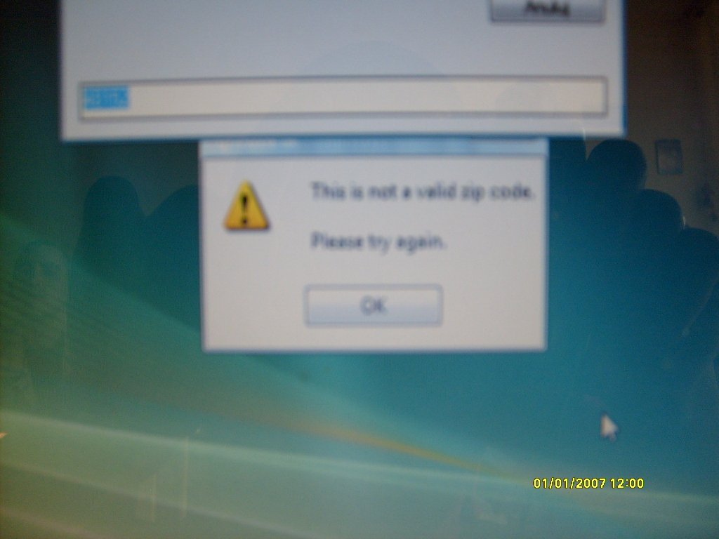 Windows XP i komunikat: enter the zip code that you would...