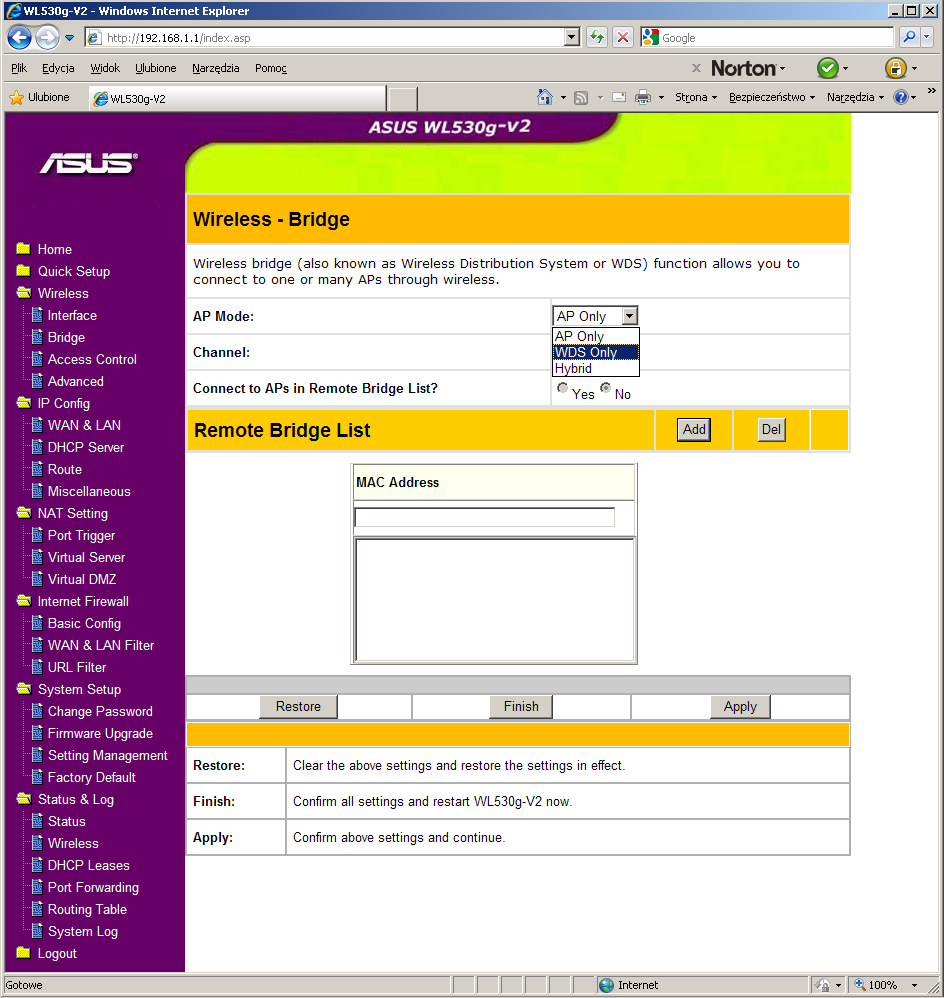 Linksys-ASUS w trybie bridge, infrastructure, wymiana Wi-Fi