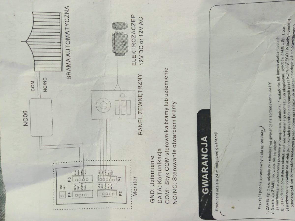 Domofon Zamel - brama nie otwiera się przy monitorach i panelu bramowym ...