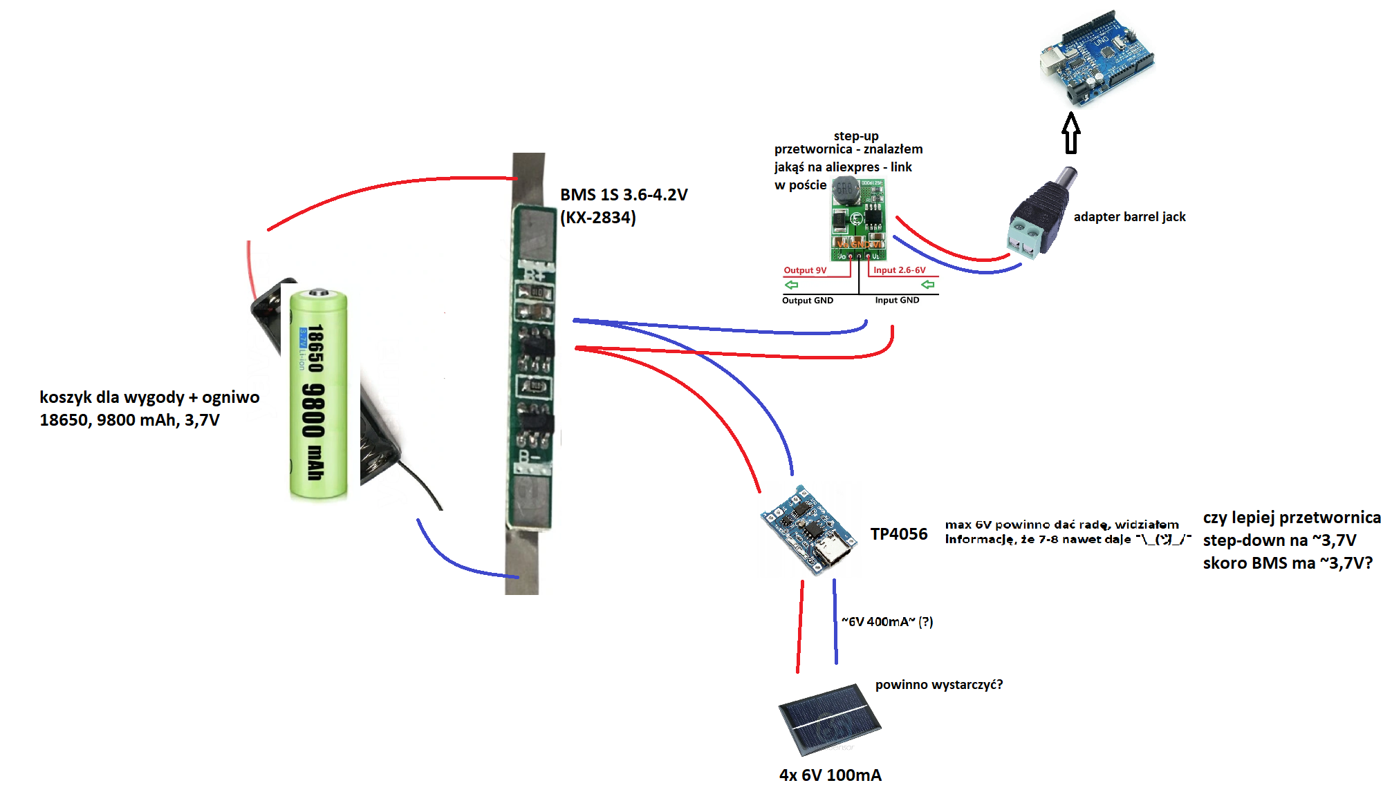 Zasilanie projektu Arduino akumulatorem ładowanym z paneli słonecznych.