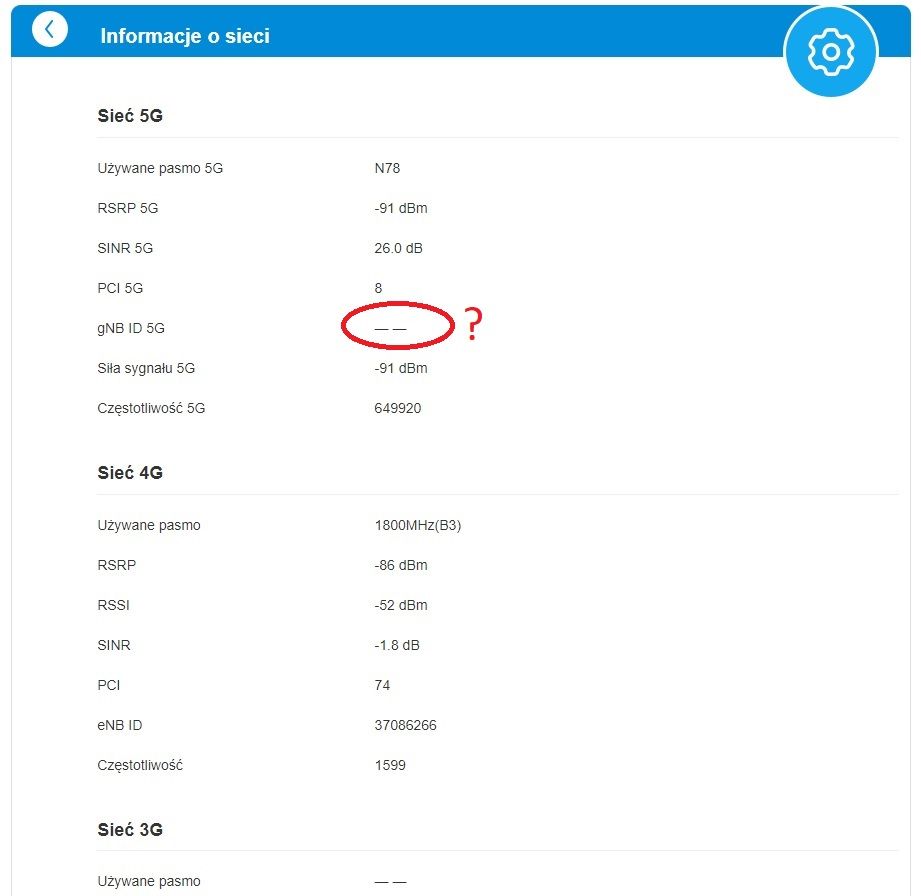 Jak zidentyfikować BTS 5G n78, gdy w modemie eNB pasma 5G jest puste?
