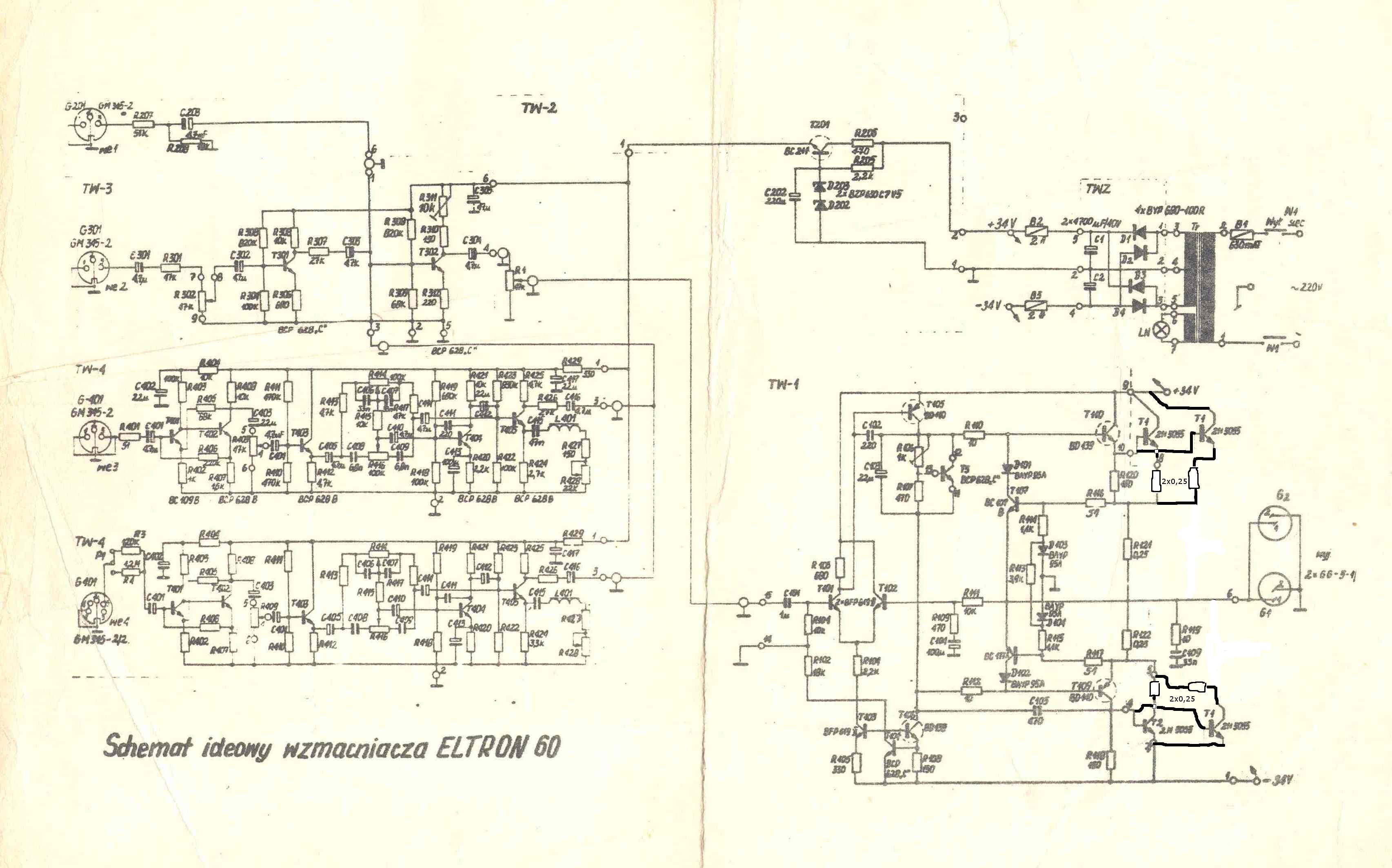 Schemat wzmacniacza Gran 30 Typ 7N30 Unitra Eltra z 1976 roku - poszukiwany