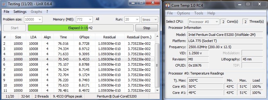Intel E5200 - E5200 , GA-P35, DDR2 1066 - brak stabilności