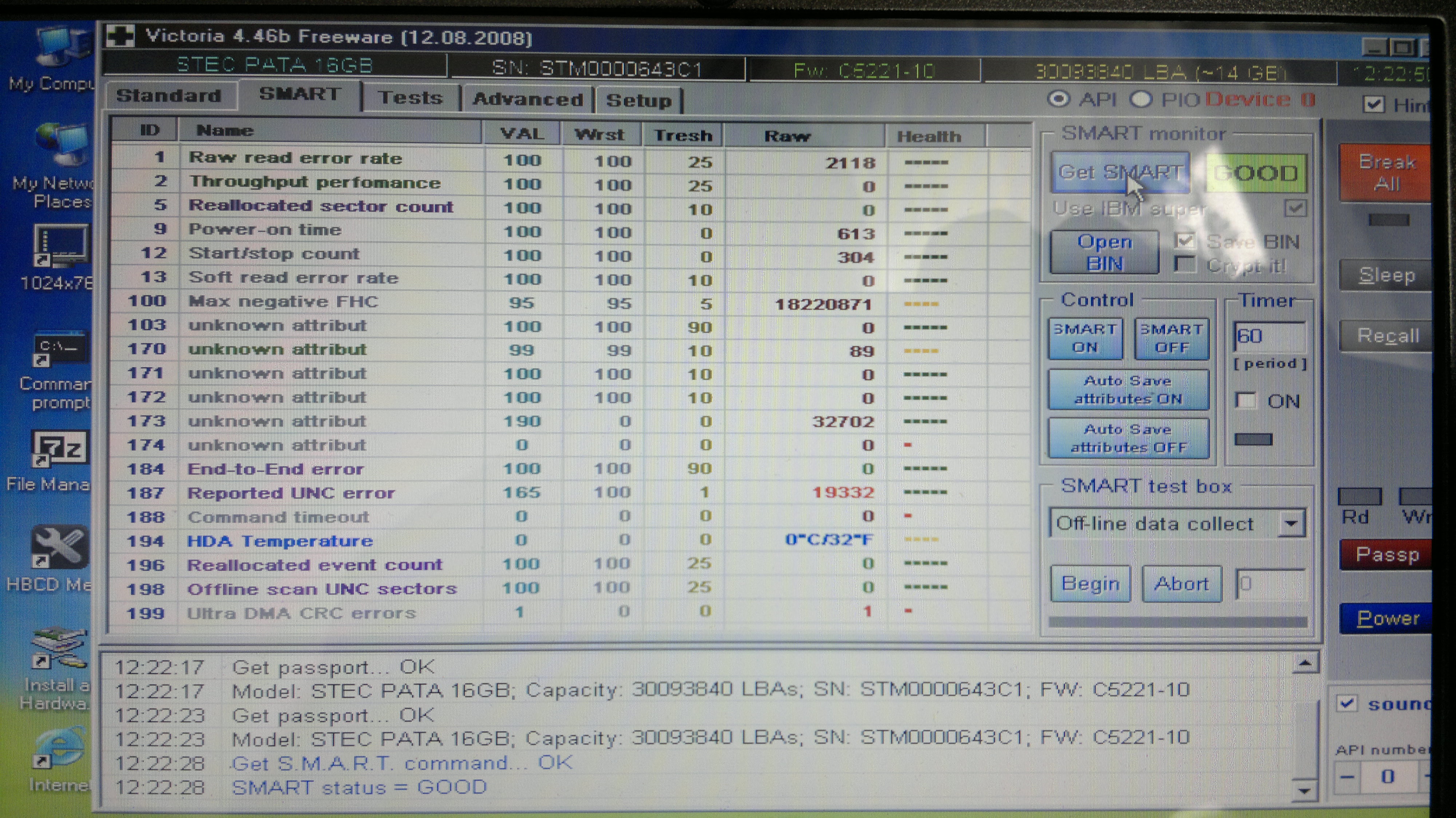 Dell 9 Mini - Analiza SMART dla PATA SSD 16GB z bad sektorami