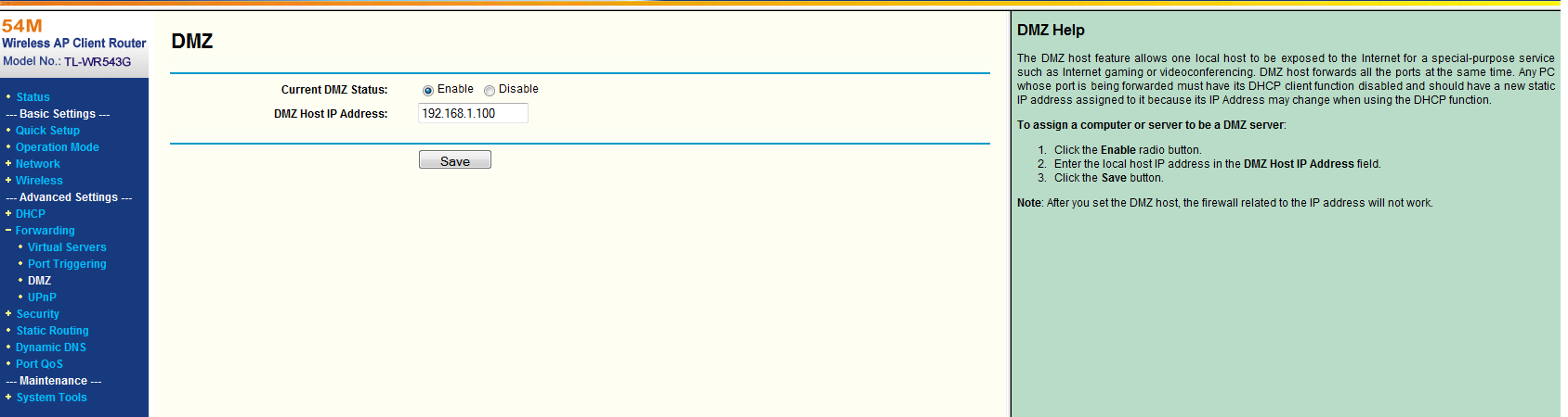 NAT z zewnętrznym IP TOYA a Router TP-link tl-wr543g