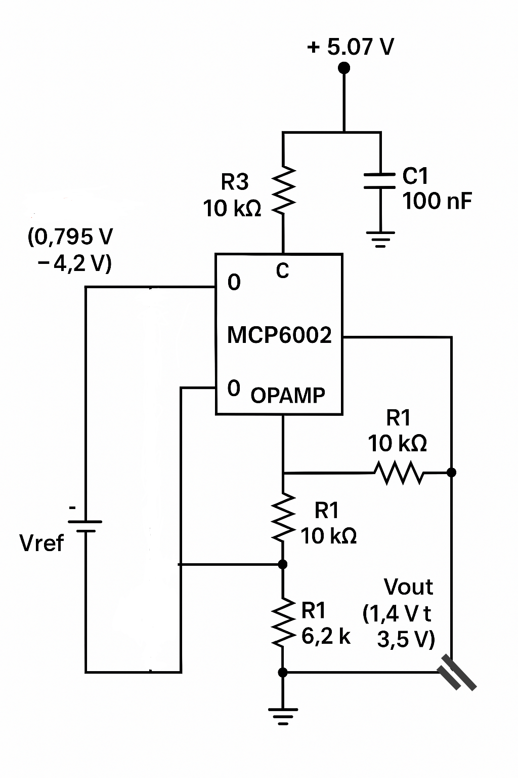 MCP6002 - jak ustawić wzmacniacz skalująco-przesuwający 0,8-4,2 V na 1 ...
