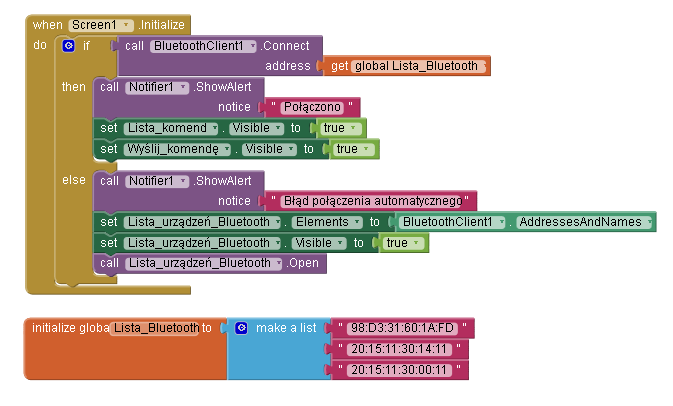 MIT App Inventor 2 / JAVA - Automatyczne połączenie z modułami Bluetooth