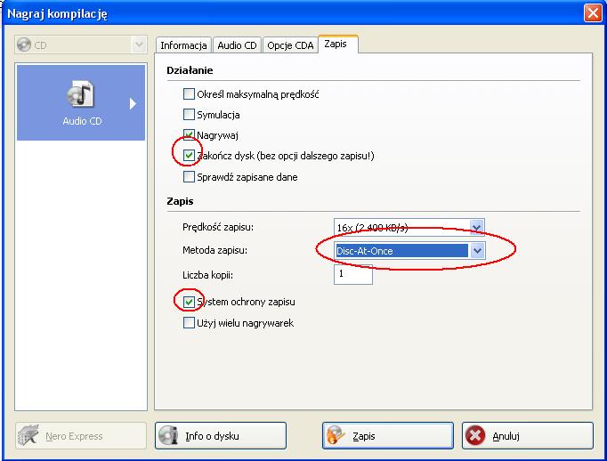 Zapis Audio CD - Przerwane przez użytkownika! - Problem z nagraniem płyty