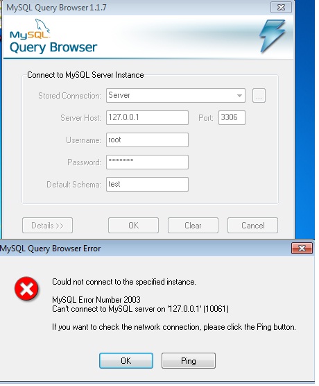 [Mysql] Brak połączenia z MySQL Query Browser mimo działającego serwera
